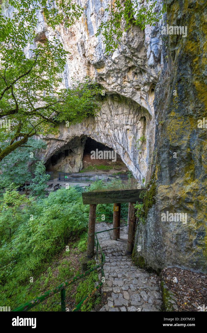 Entrance to Stopica cave which is located on the slopes of the mountain ...