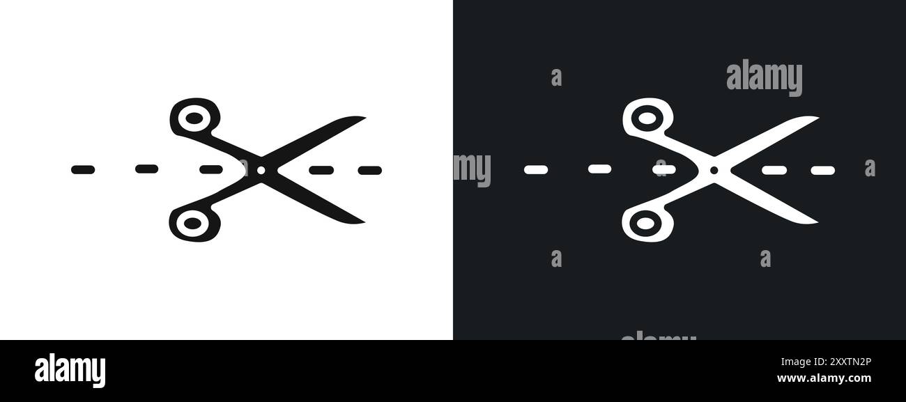 Scissors with cut lines icon linear vector graphics sign or symbol set ...