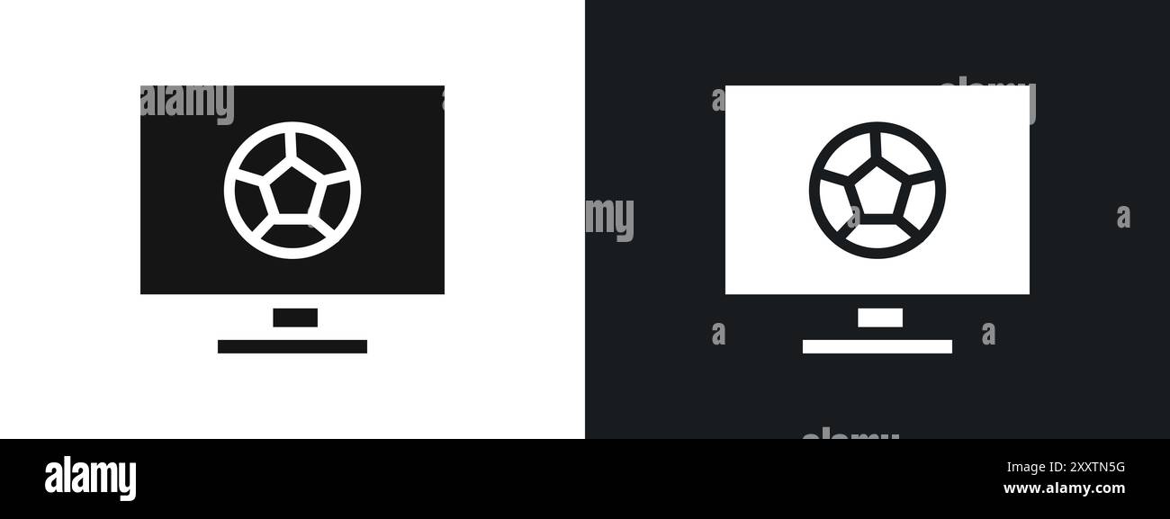 Soccer Live Match On TV icon linear vector graphics sign or symbol set ...