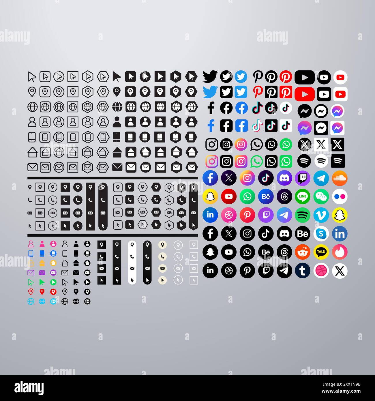 Contact information icons and social media logos collection. Editable ...