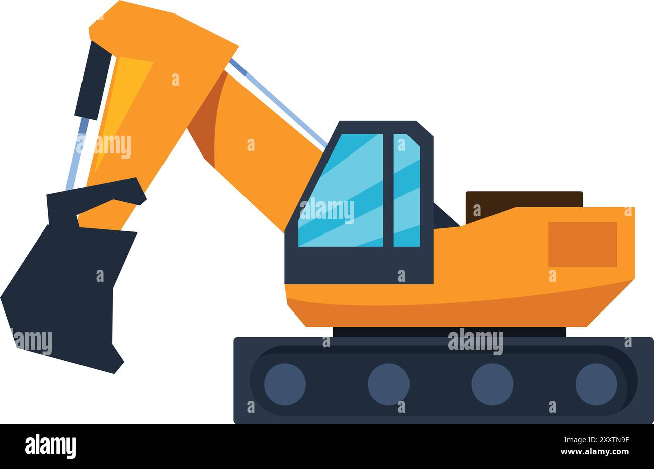 Yellow excavator digging with mechanical shovel on construction site ...