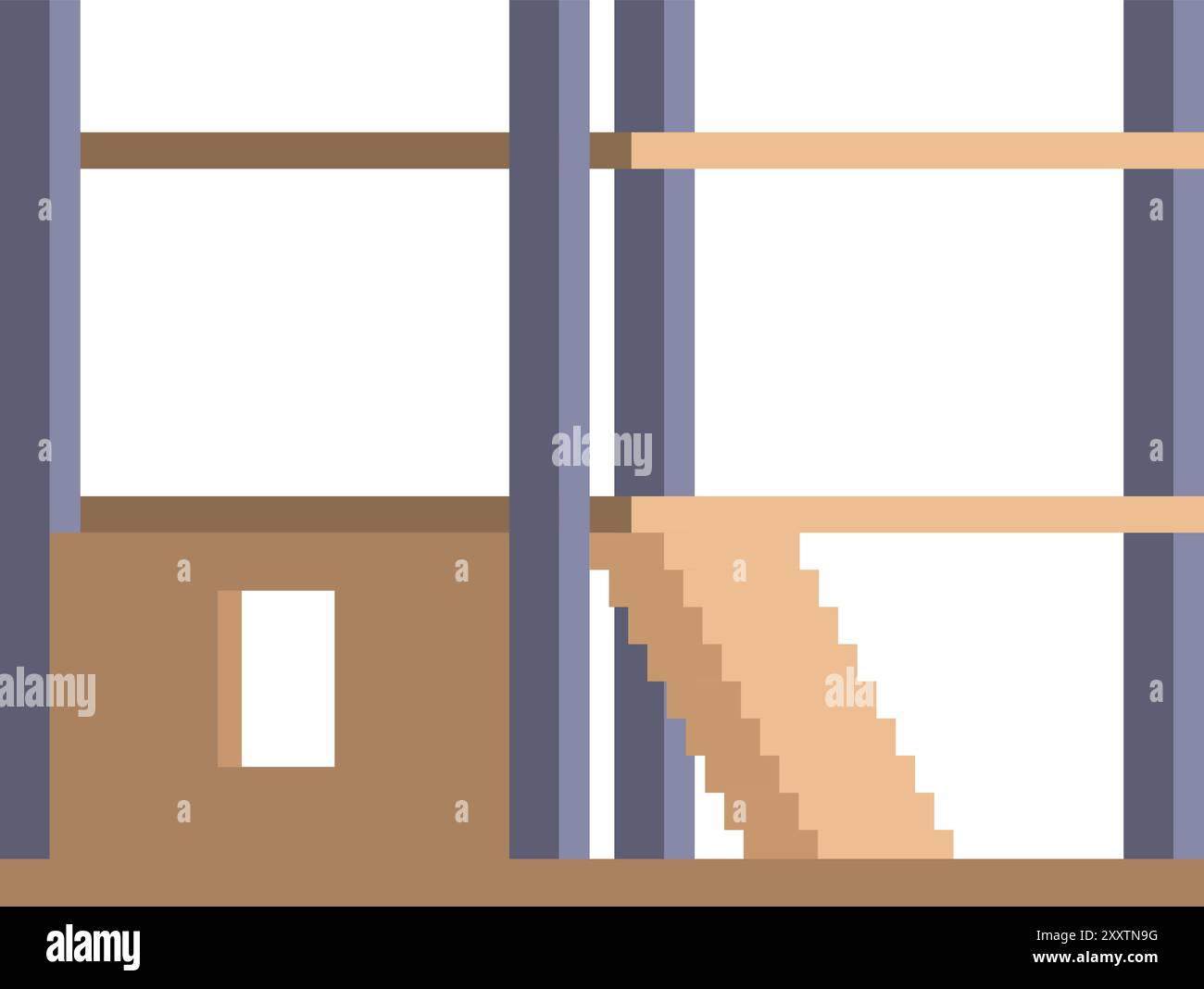 Pixel art illustration of an unfinished building with a wooden ...