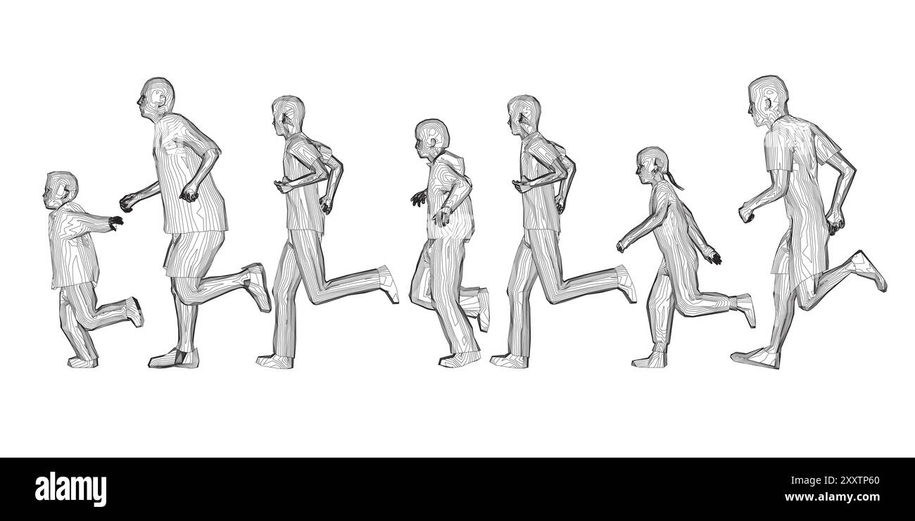 Outline of running people from black lines isolated on white background ...