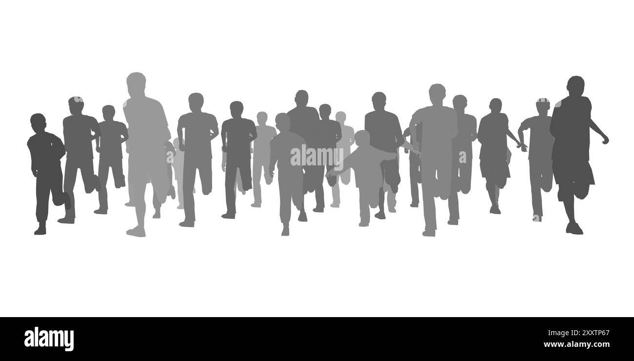 Silhouette of running people isolated on white background. Men, women ...