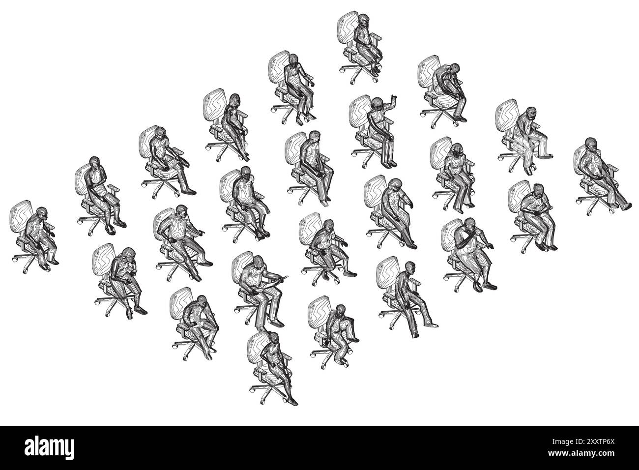 Set with outlines of people sitting in chairs in different positions ...