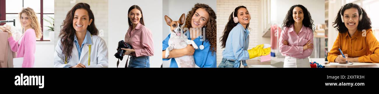 Seven Smiling Women Working in Different Professions Stock Photo - Alamy