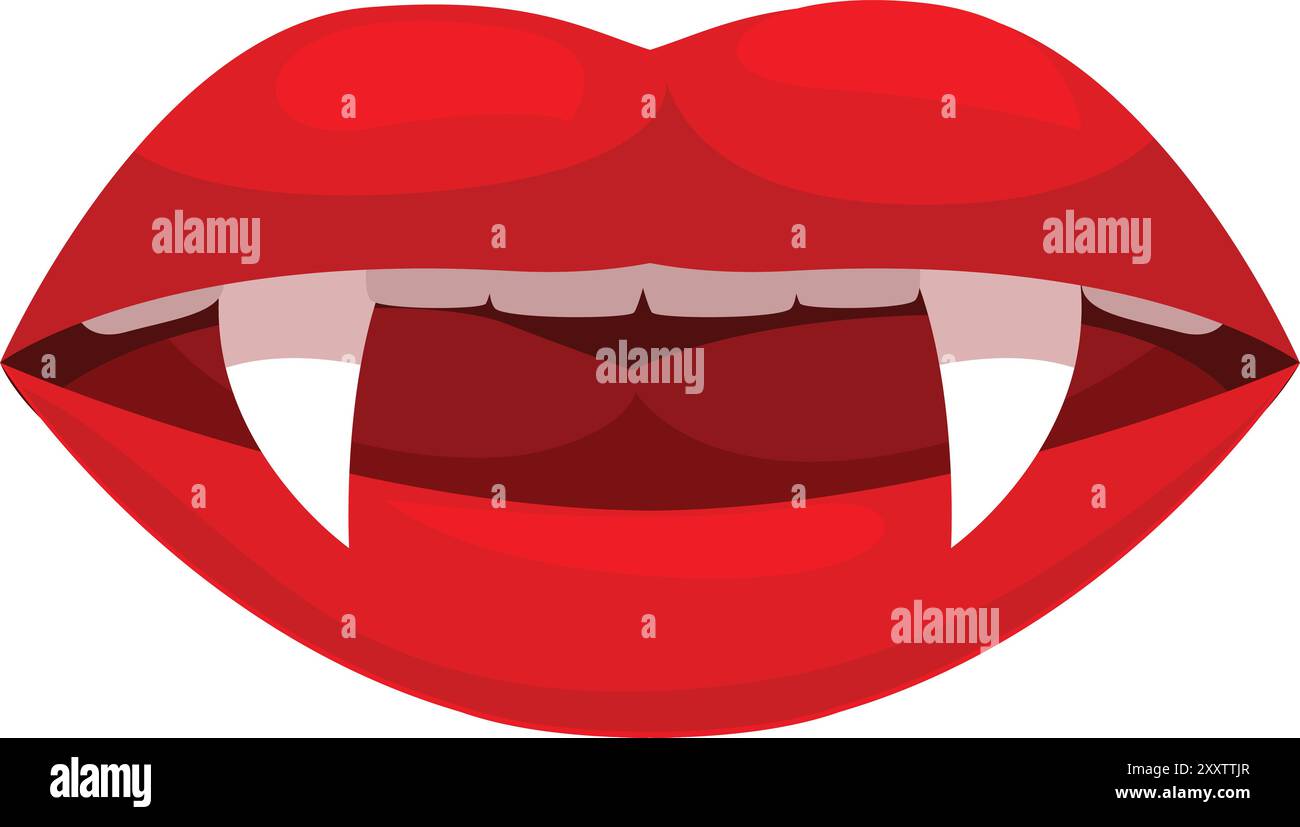 Red lips showing fangs are baring teeth in a spooky halloween ...