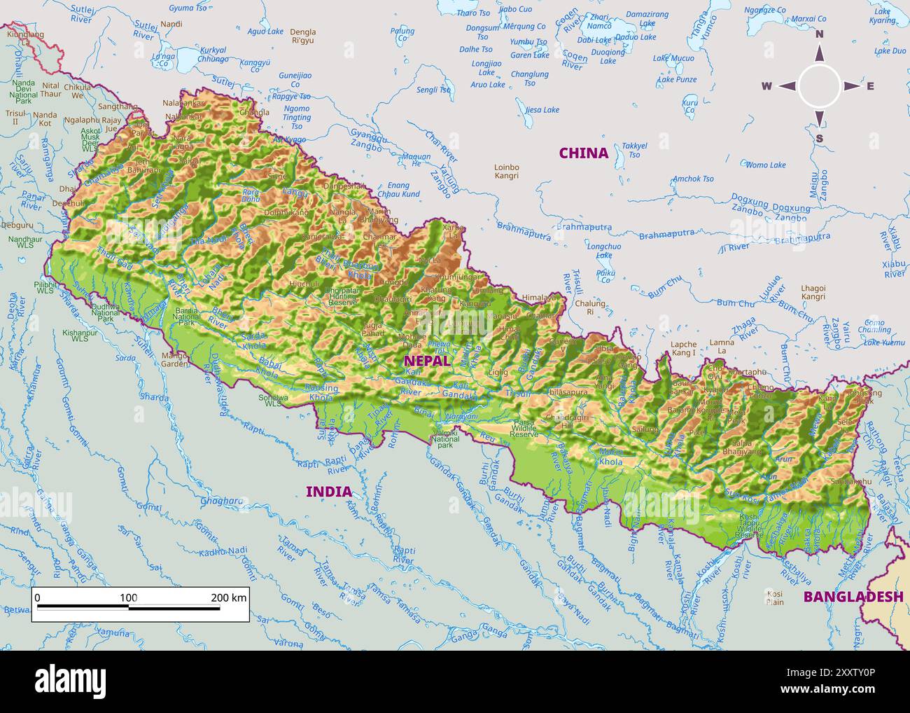 Detailed physical map of Nepal Stock Vector Image & Art - Alamy