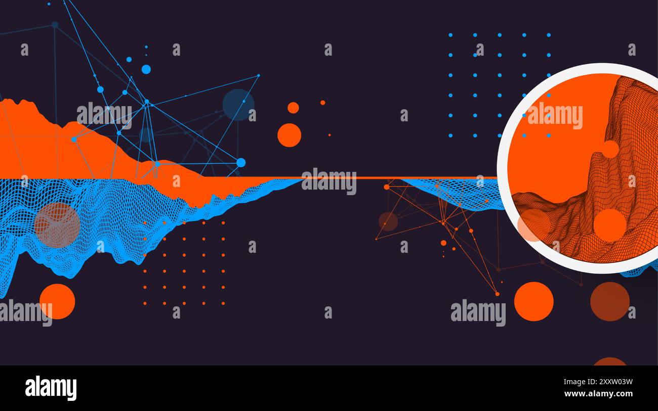 Trendy abstract wireframe mountain background. Modern science or ...