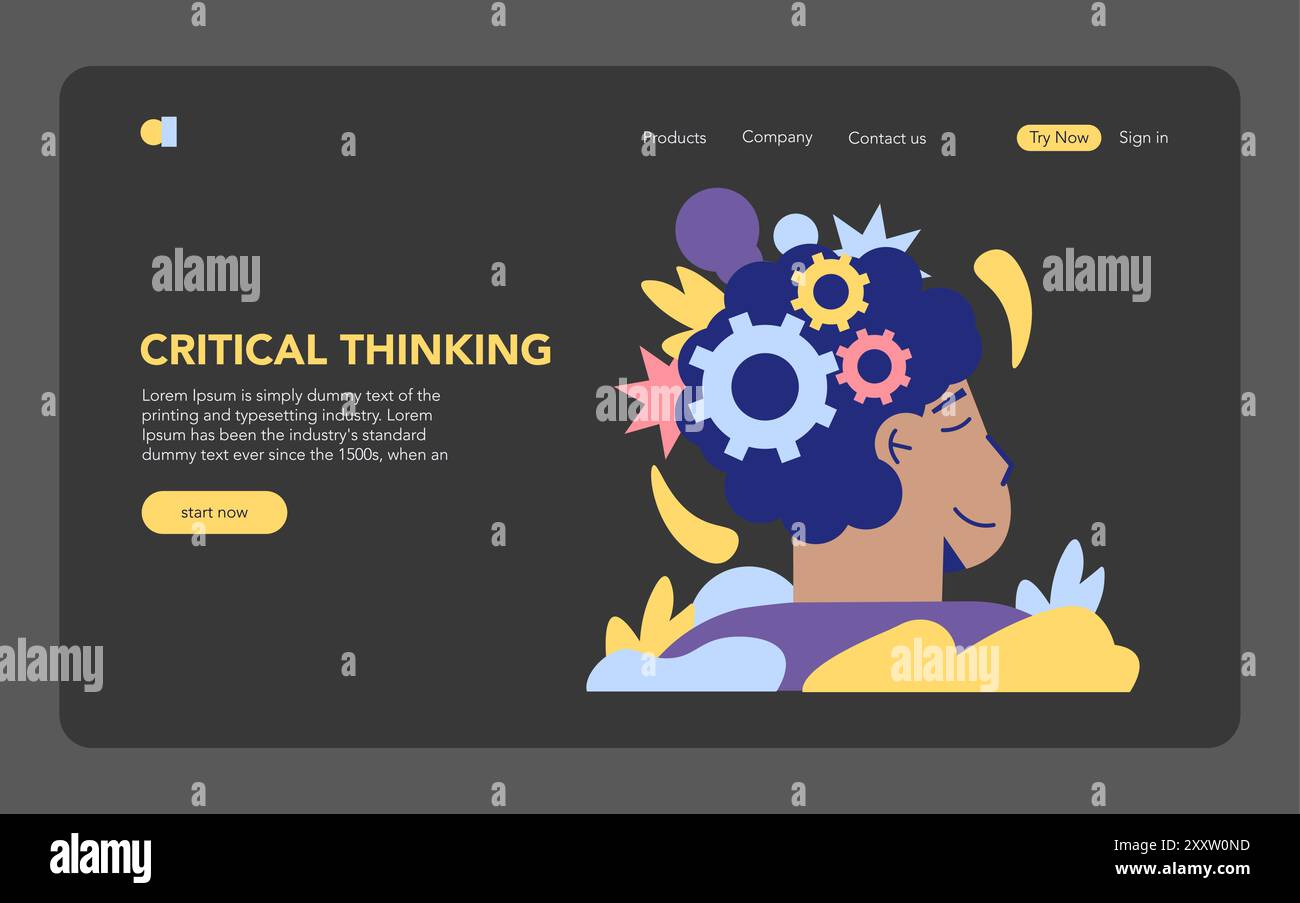 Critical Thinking concept. Profile of a person with gears in the brain, symbolizing thought ...