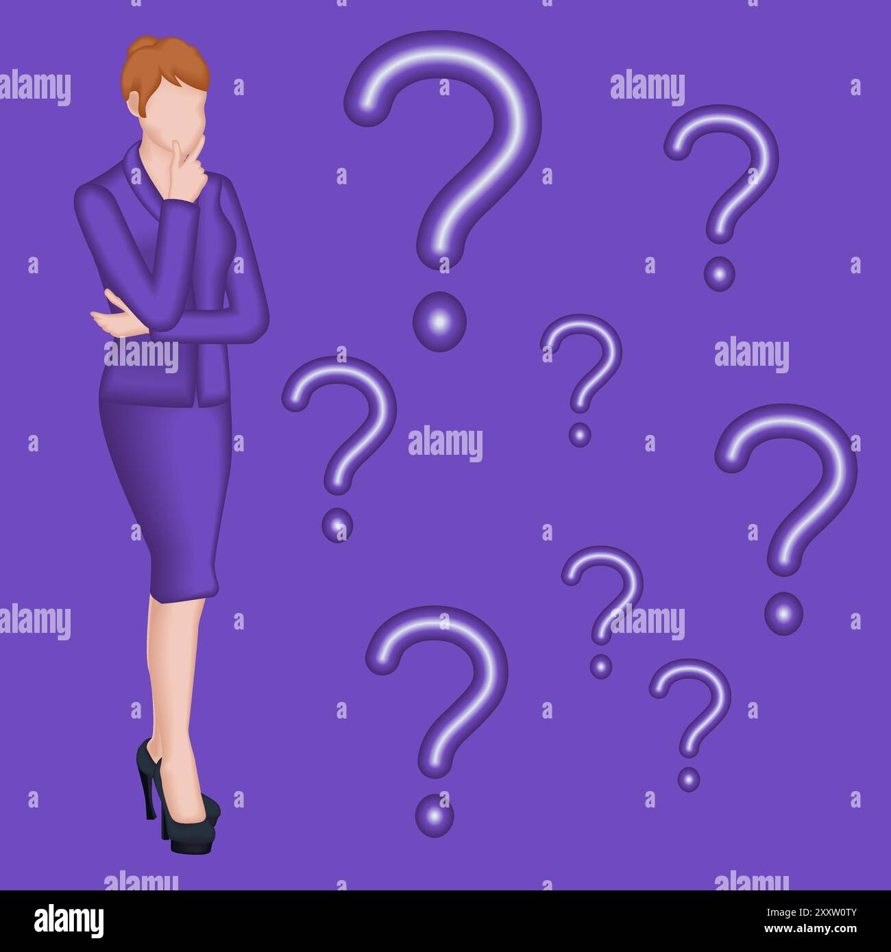 A woman thinks about problems and questions during the decision-making ...