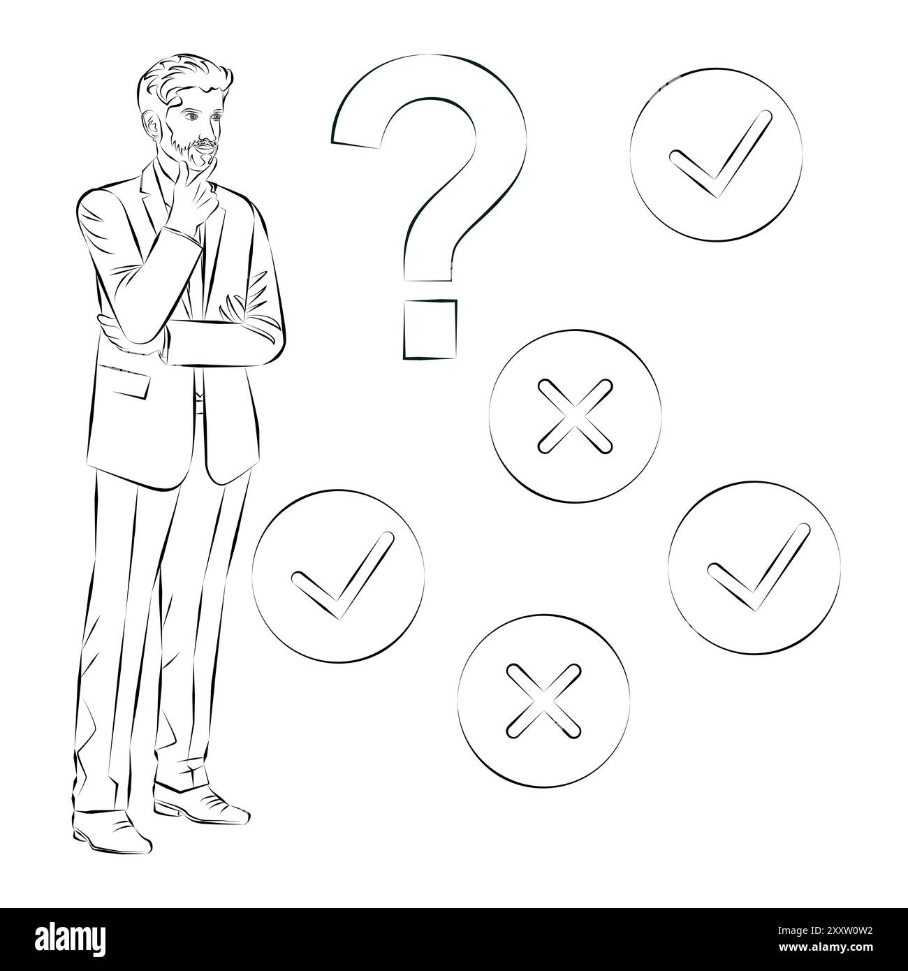 A man thinks about problems and questions during the decision-making ...