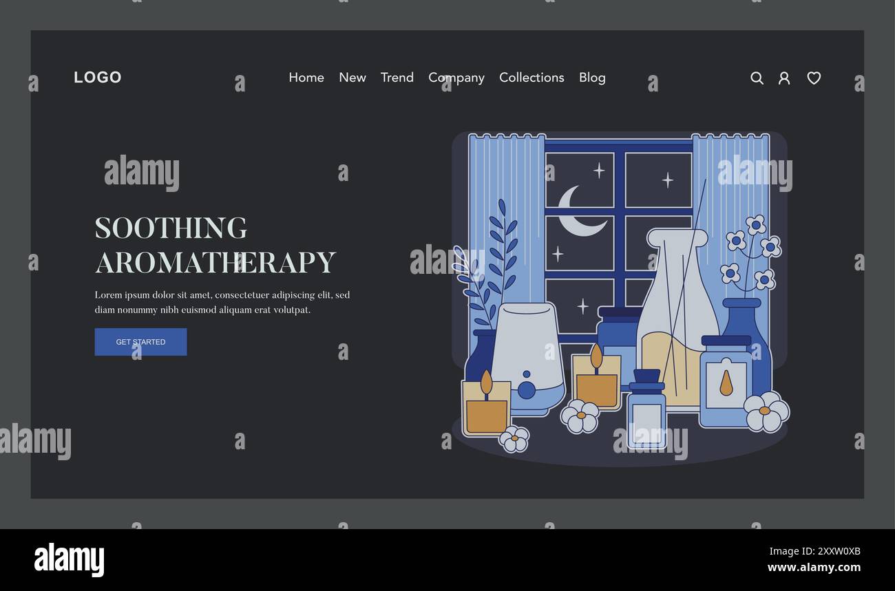 Night wellness concept. Relaxation scene with essential oils, candles ...