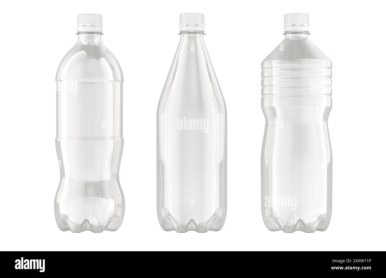 Empty Plastic Water Bottles with caps. 3D rendering isolated on white ...