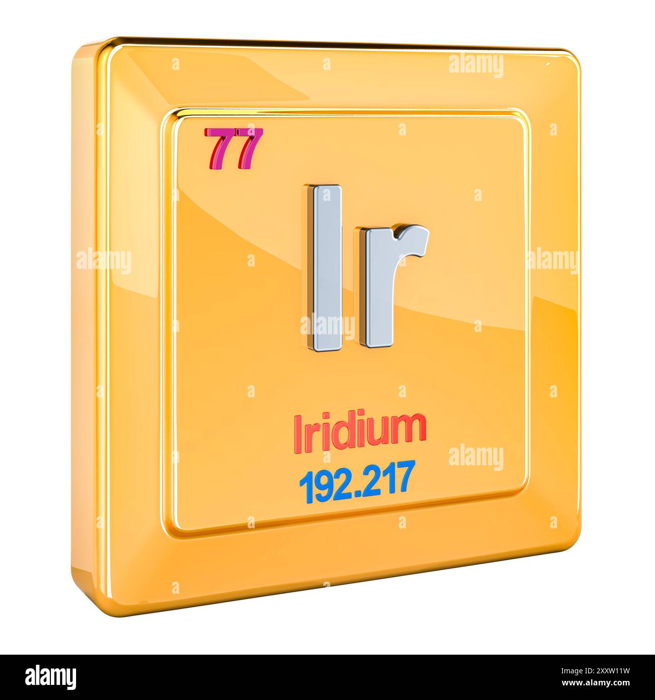 Iridium Ir, chemical element sign with number 77 in periodic table. 3D ...
