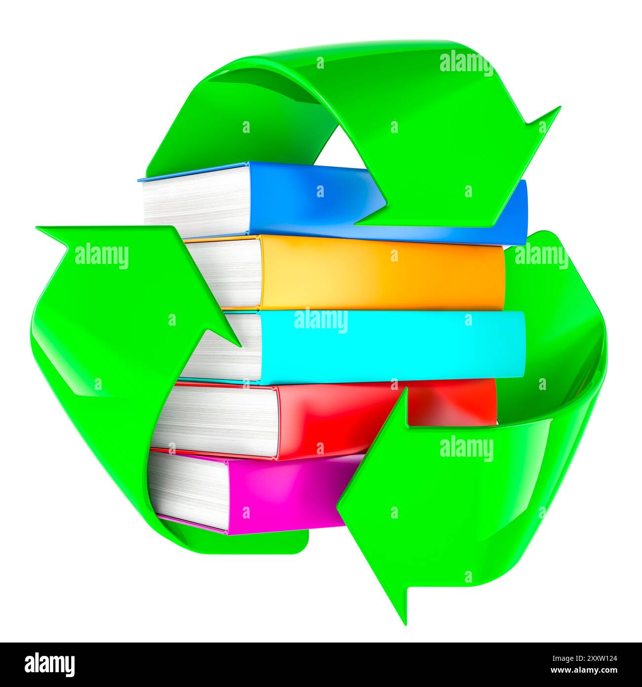 Recycle Books, concept. Recycling symbol with stack of books, 3D ...