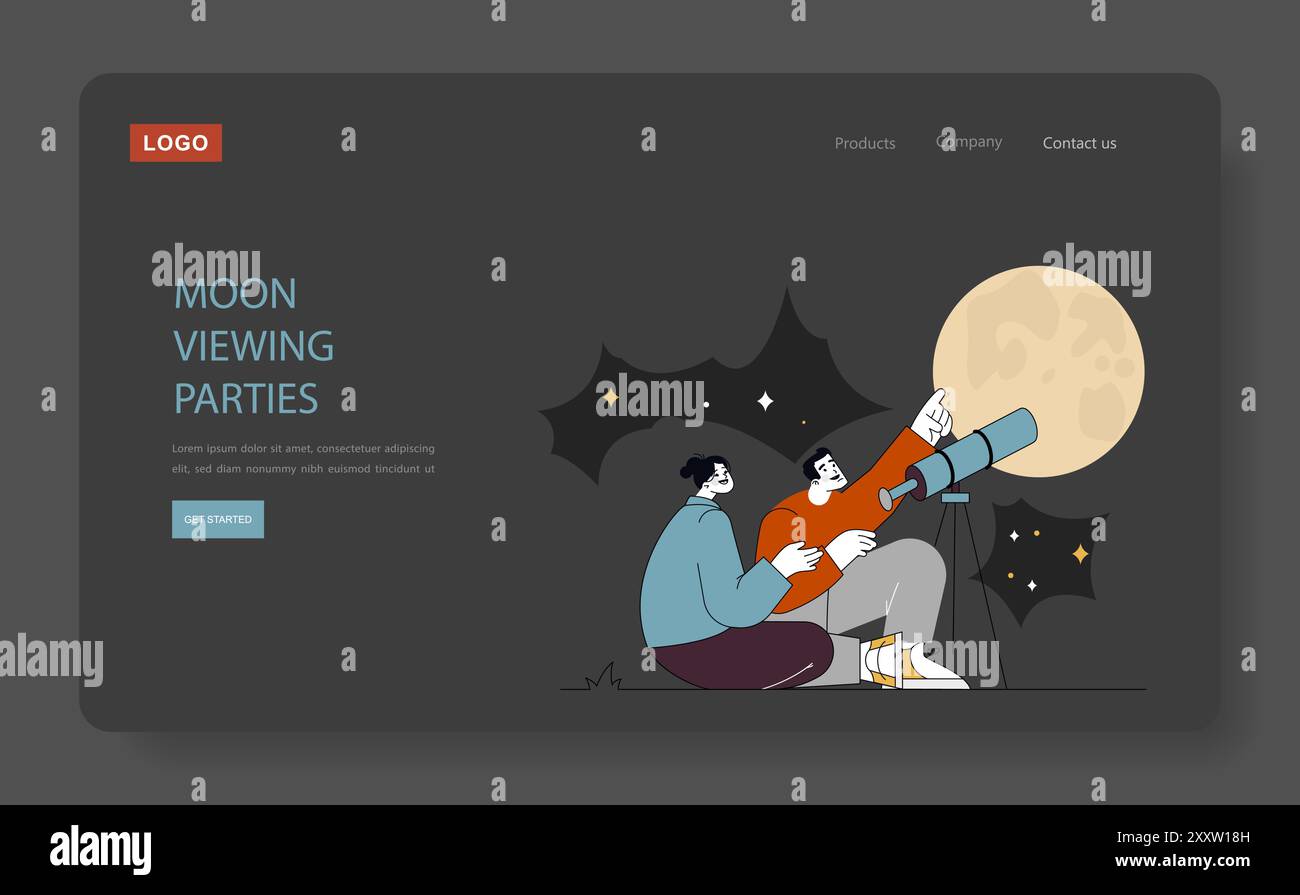 Mid Autumn Festival concept. Two people enjoy moon viewing with a ...
