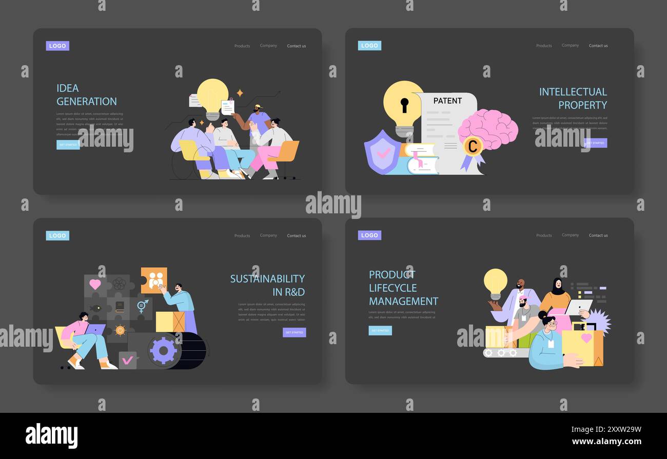 Innovation concept set. Idea generation, intellectual property ... Innovation concept set. Idea generation, intellectual property ...