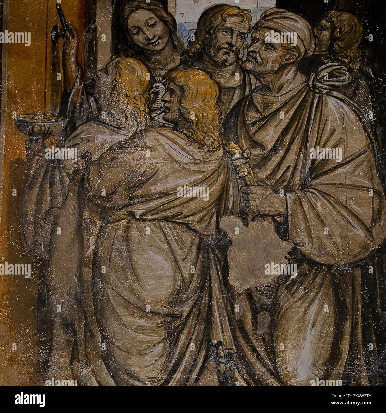 Detail of hastily-executed chiaroscuro fresco by Giovanni Antonio Bazzi ...