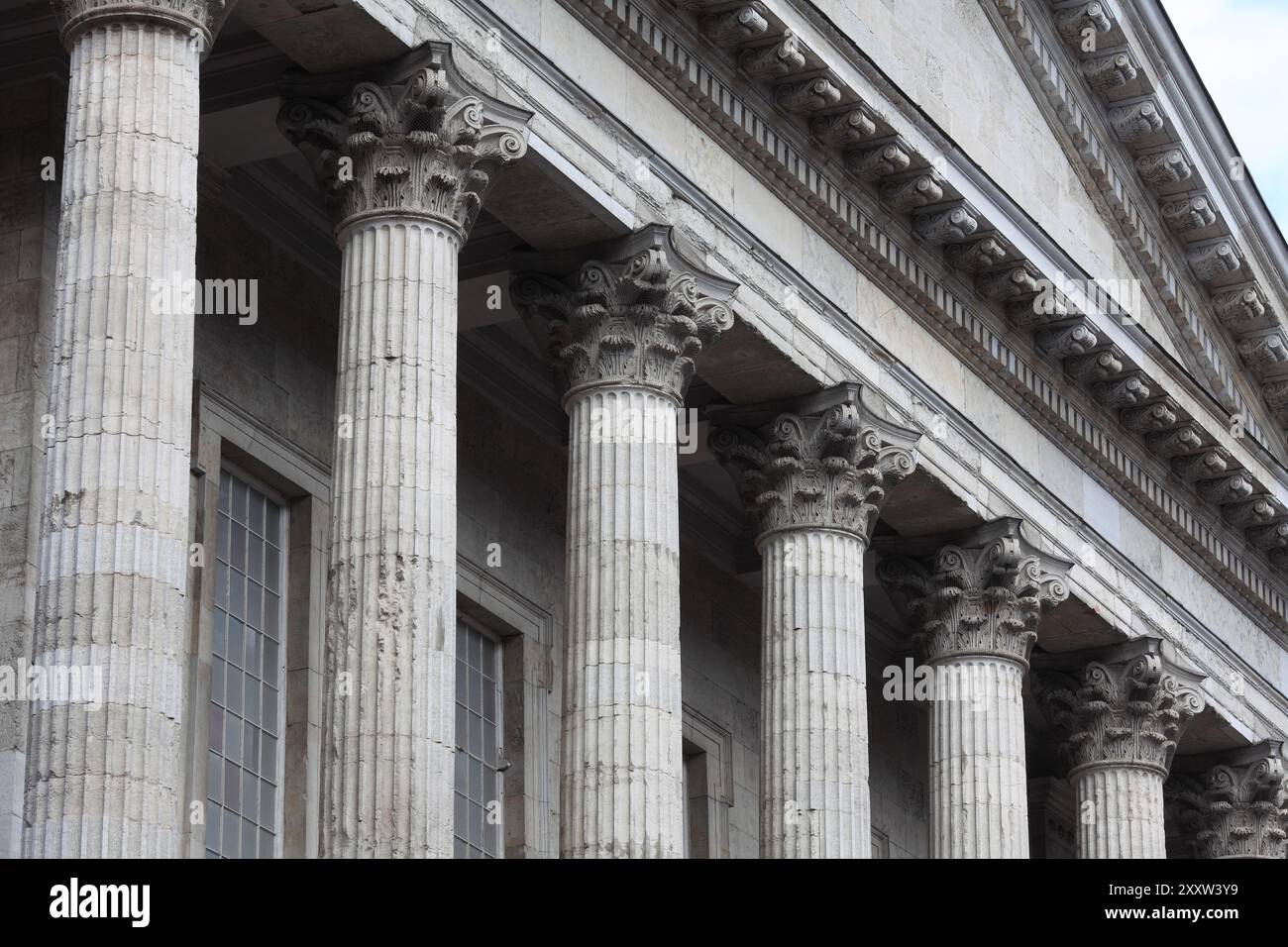 Close up of classical columns and pediment on the south end of ...