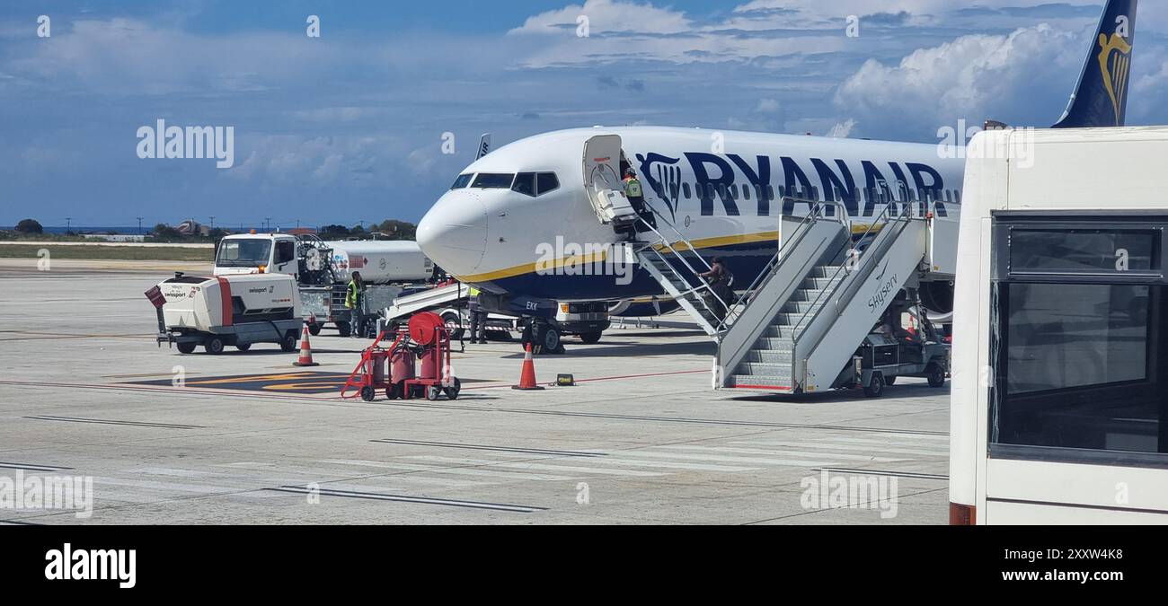 Rhodes, Greece: a Ryanair aircfraft at Rhodes International Airport ...