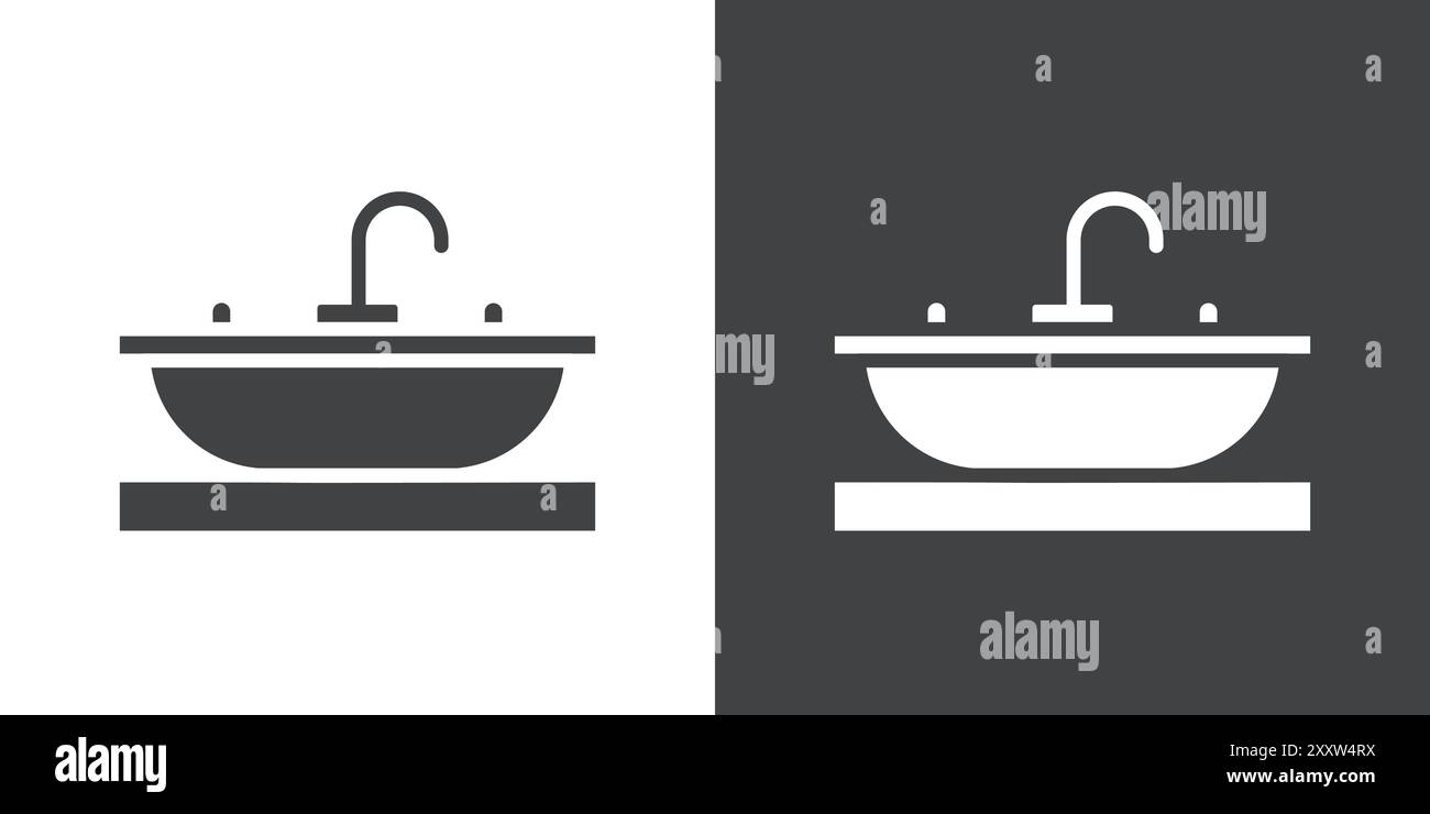 Bathroom sink icon Flat set in black and white color outline vector ...