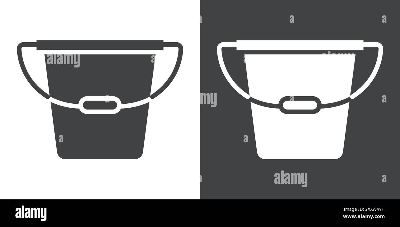 bucket icon Flat set in black and white color outline vector Stock ...