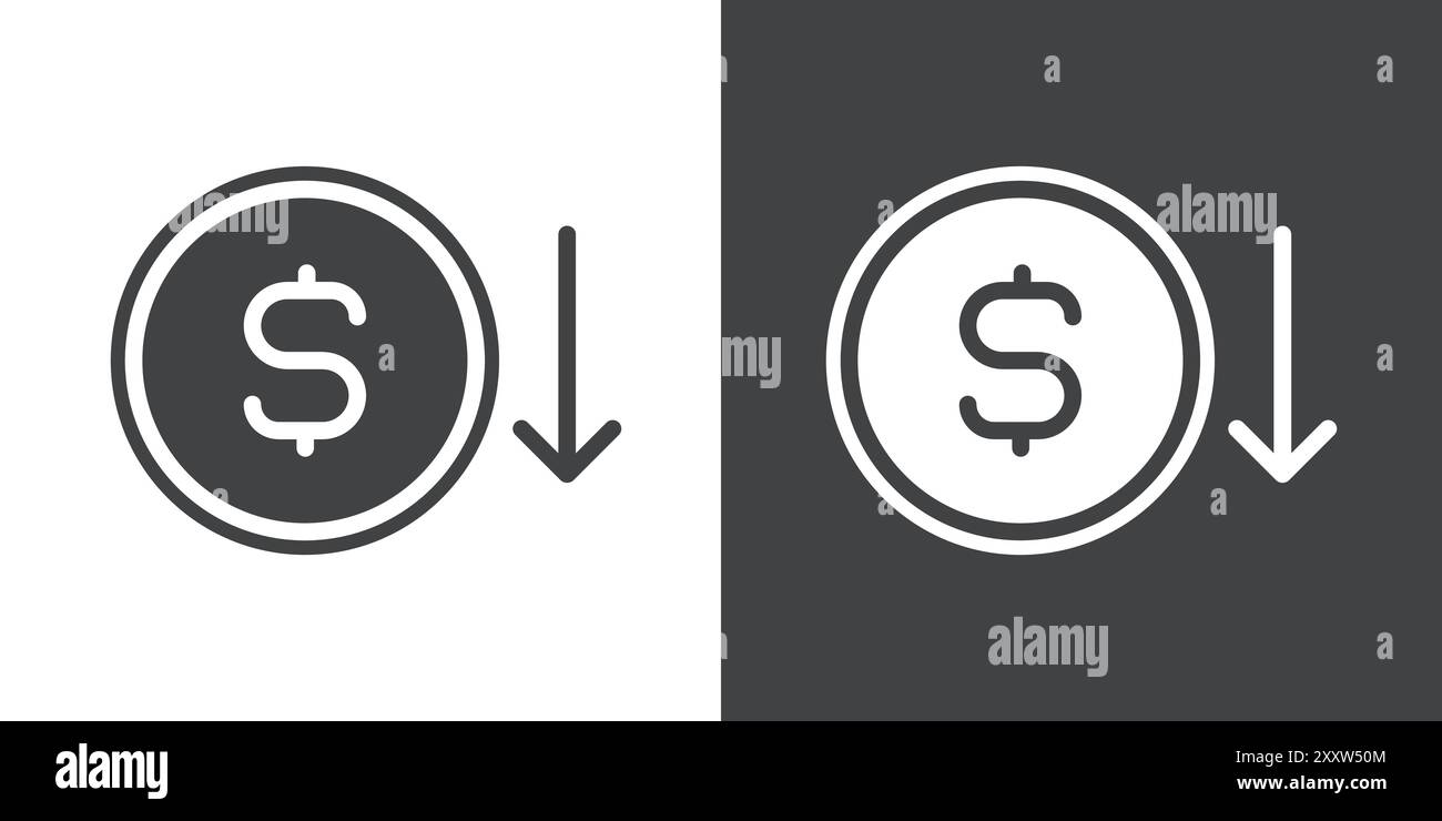 Economic Loss icon Flat set in black and white color outline vector ...