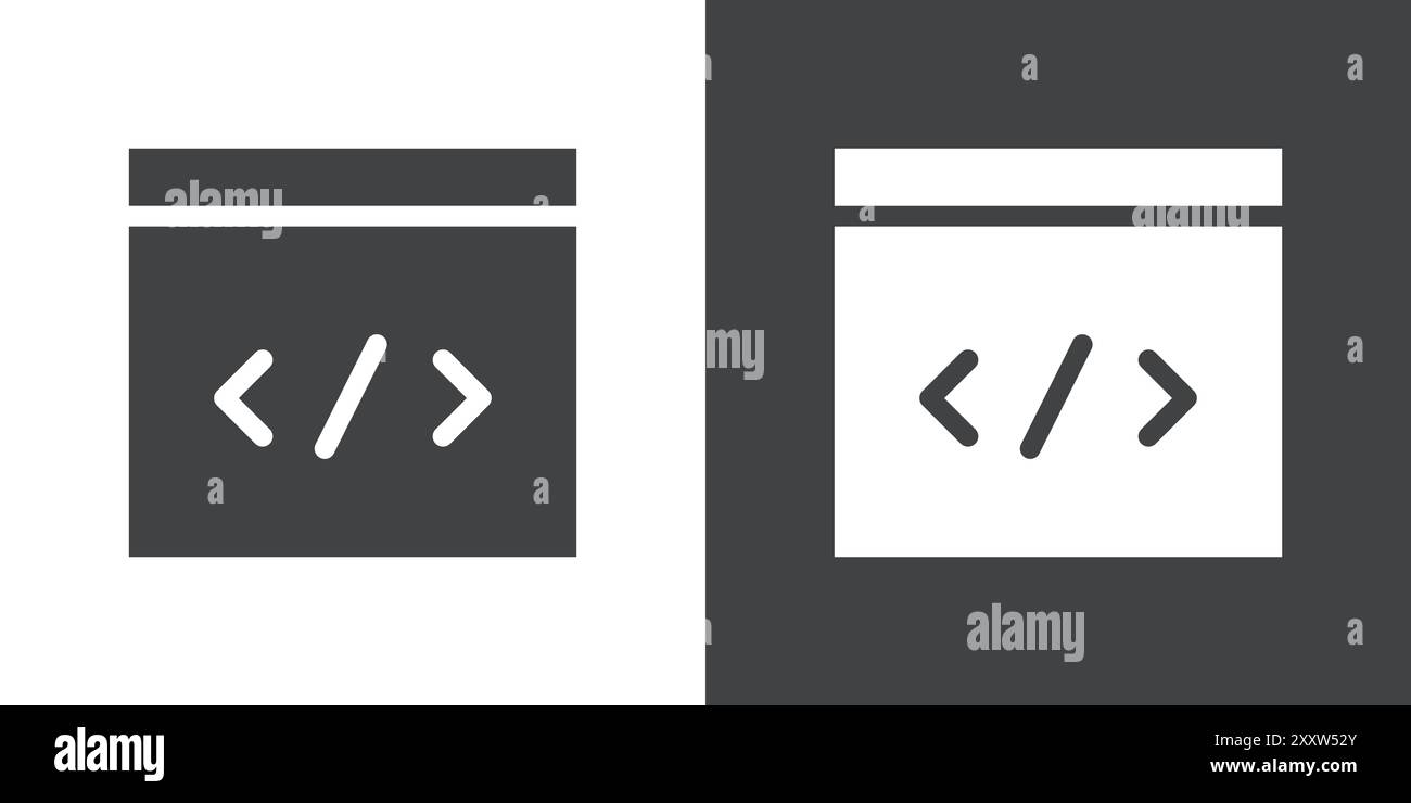 coding program icon Flat set in black and white color outline vector ...