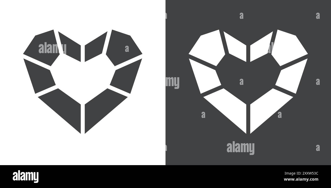 Heart shaped diamond icon Flat set in black and white color outline ...