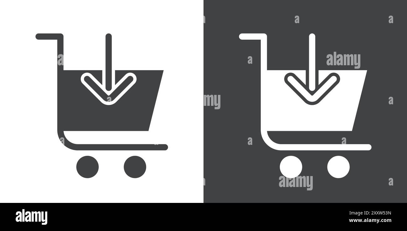Cart download icon Flat set in black and white color outline vector ...