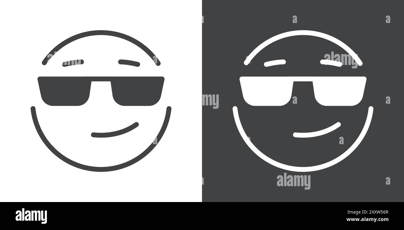 Cool Emoji Icon Flat set in black and white color outline vector Stock ...