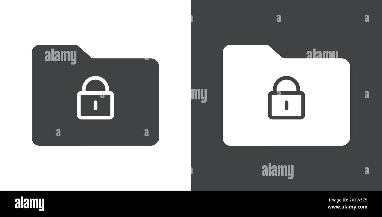 Files and Folders Security icon Flat set in black and white color ...