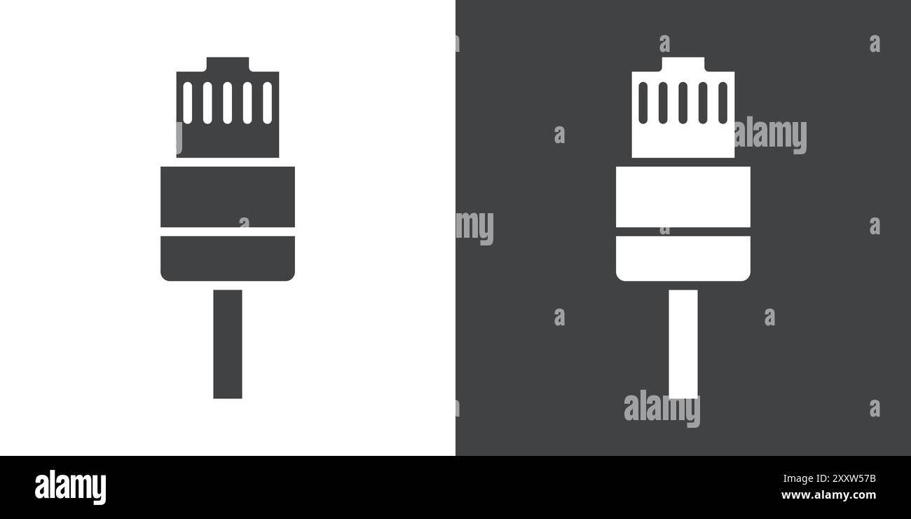 ethernet cable plug icon Flat set in black and white color outline ...