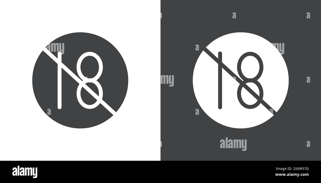 Eighteen plus icon Flat set in black and white color outline vector ...