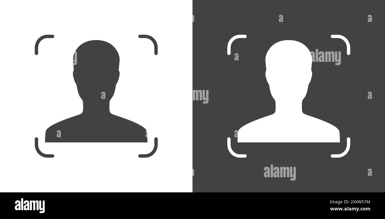 Face Detection Icon Flat Set In Black And White Color Outline Vector Stock Vector Image And Art