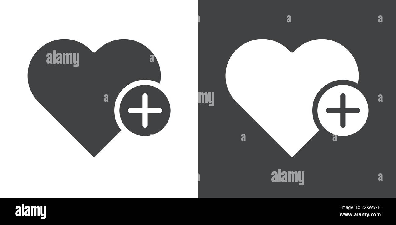 Heart plus icon Flat set in black and white color outline vector Stock Vector Image & Art - Alamy