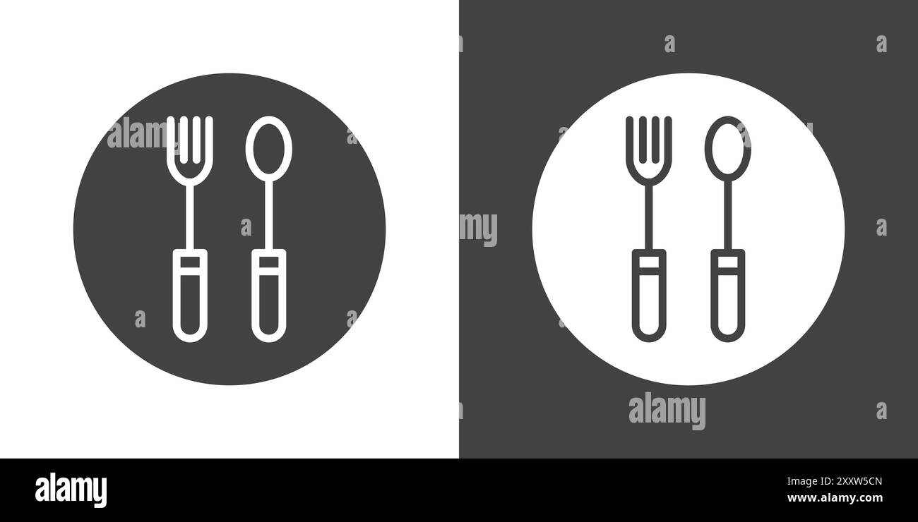 Cutlery icon Flat set in black and white color outline vector Stock ...