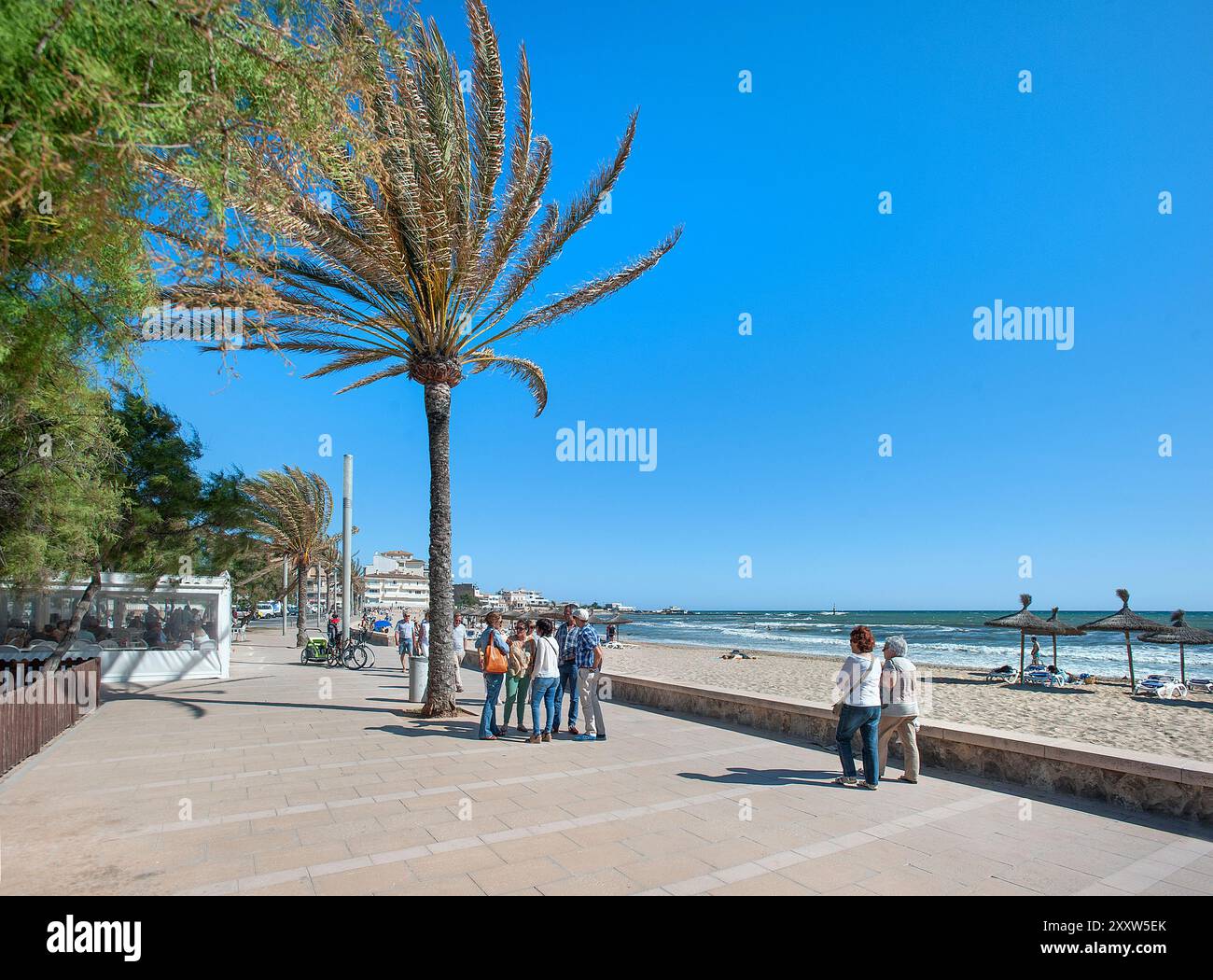 Beach with Promenade at Ciudad Jardin, Playa de Palma, Balearic islands ...
