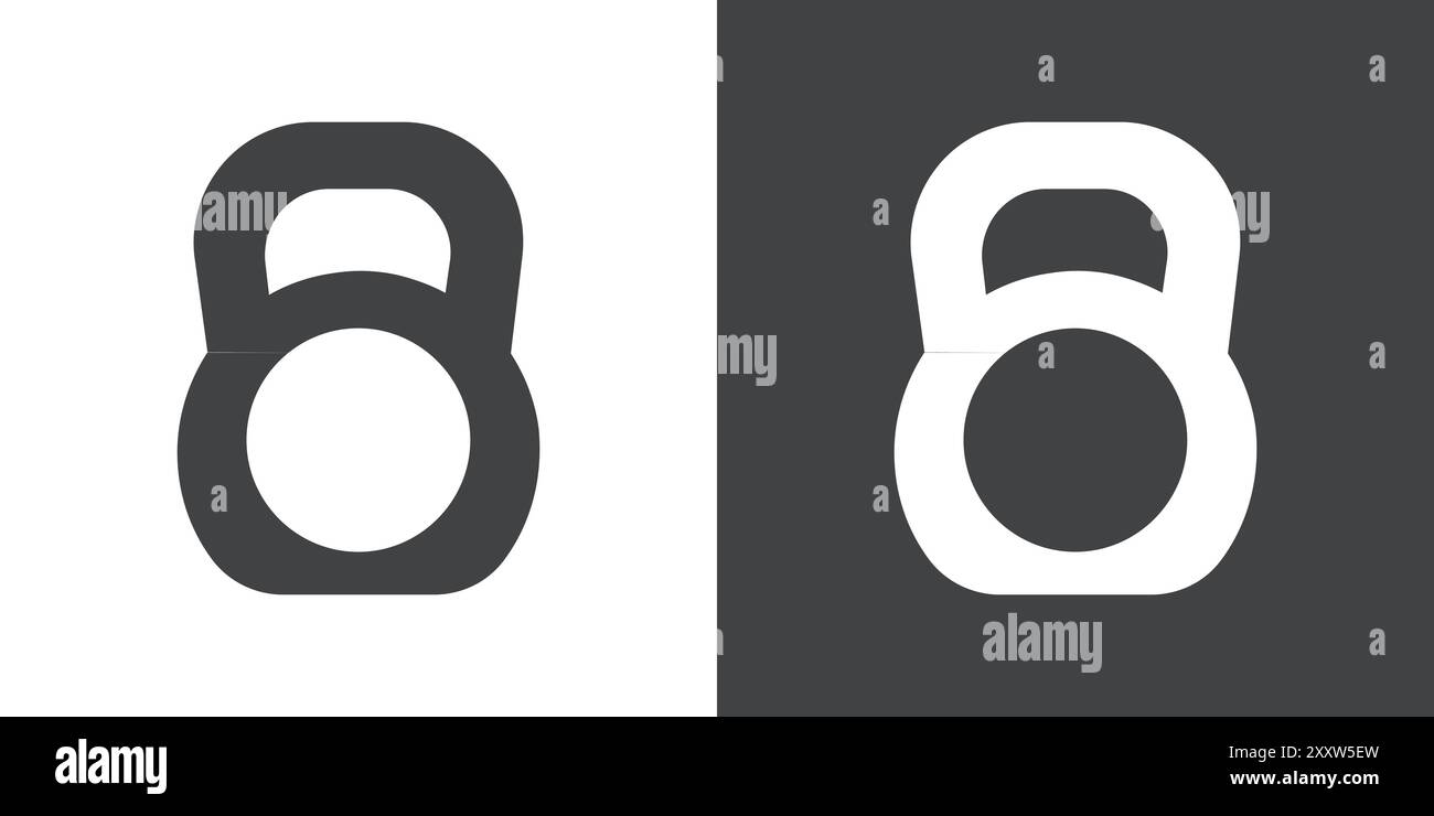 kettlebell icon Flat set in black and white color outline vector Stock ...