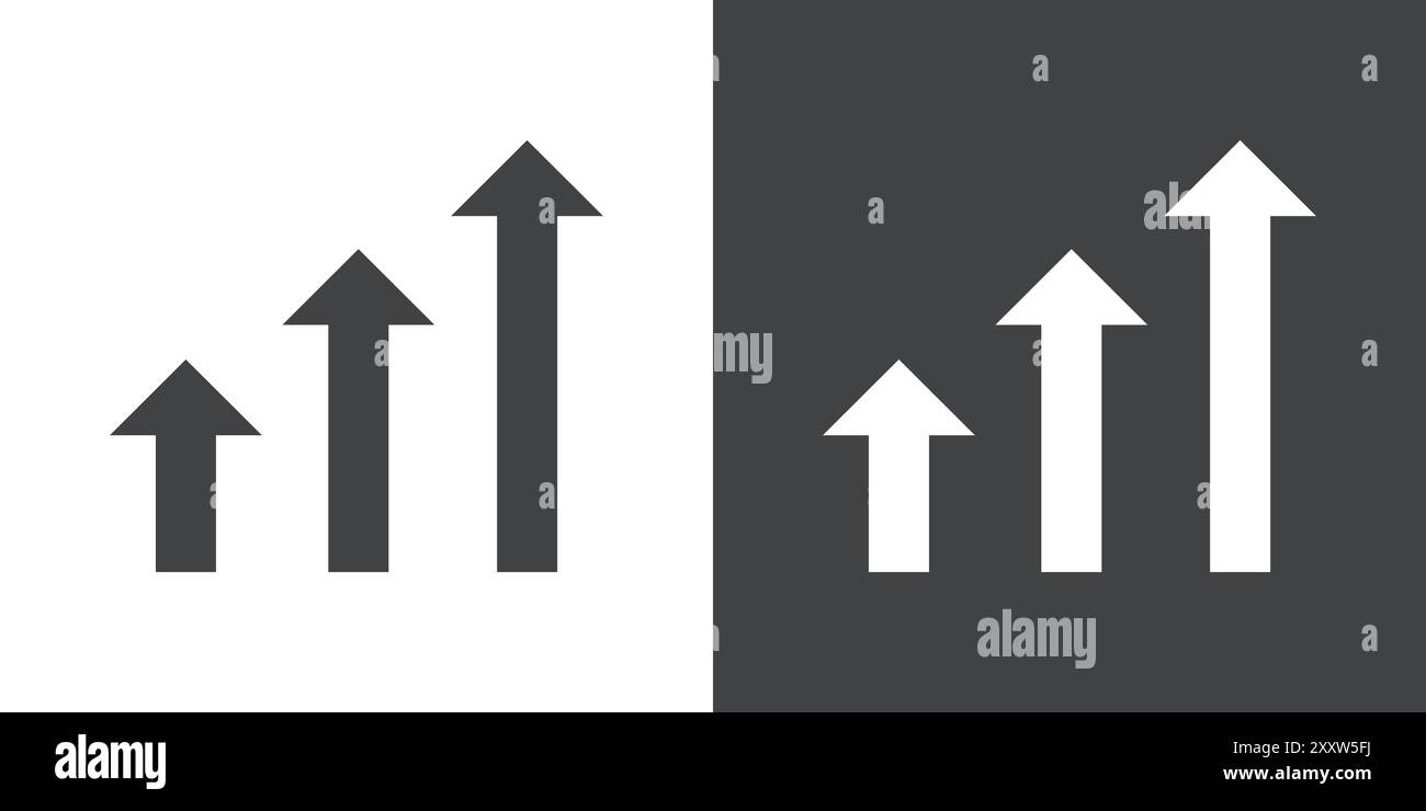 growth arrow bars icon Flat set in black and white color outline vector ...