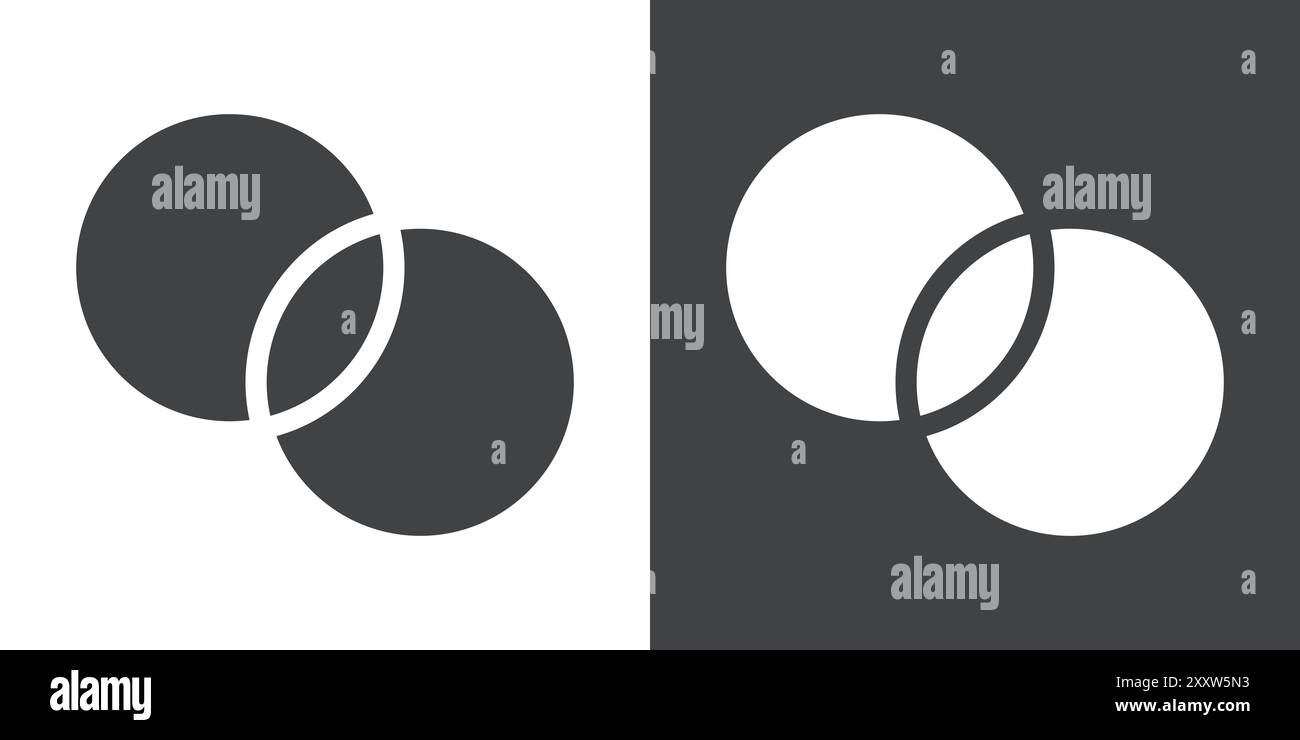 Overlapping icon Flat set in black and white color outline vector Stock ...