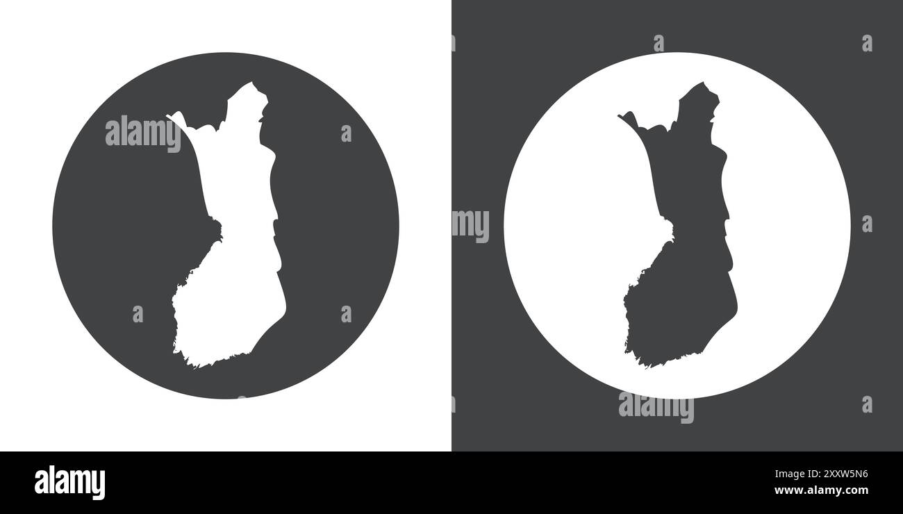 map of Finland icon Flat set in black and white color outline vector ...
