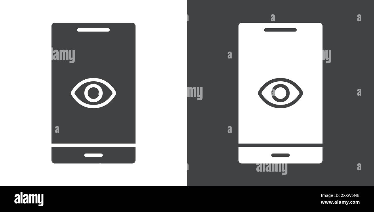 Mobile Eye Icon Flat set in black and white color outline vector Stock ...
