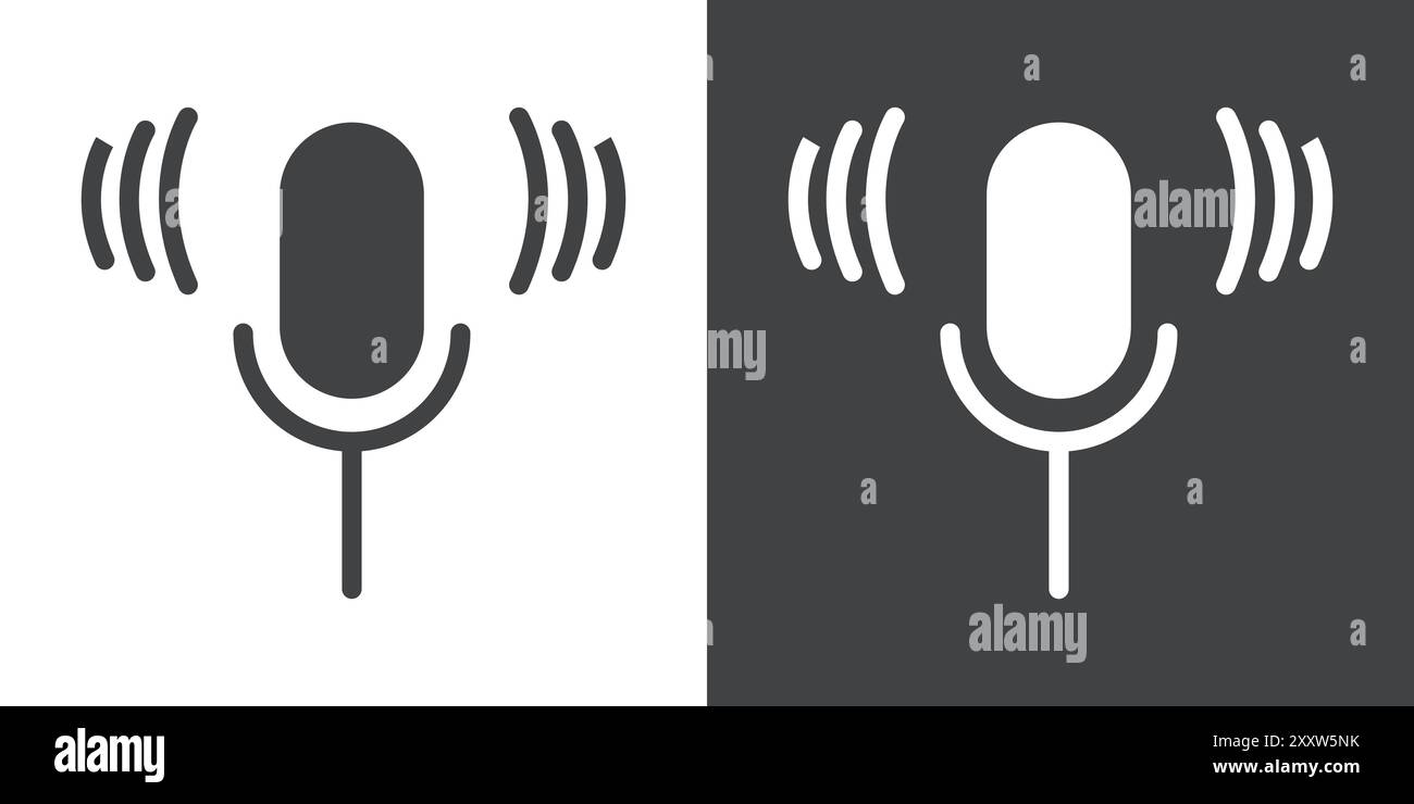 Podcast Icon Flat set in black and white color outline vector Stock ...