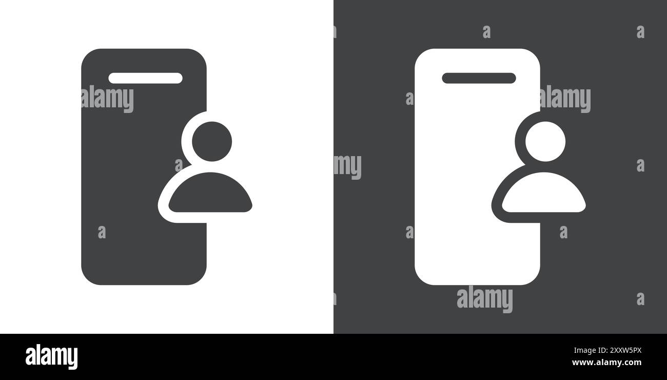 Mobile user icon Flat set in black and white color outline vector Stock ...