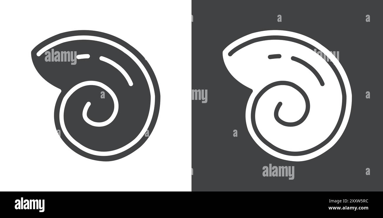 rounded shell icon Flat set in black and white color outline vector ...