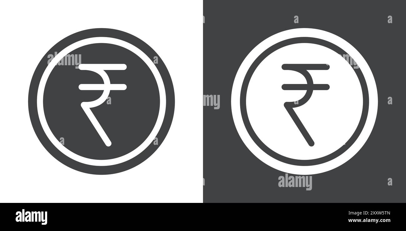 rupee currency icon Flat set in black and white color outline vector ...