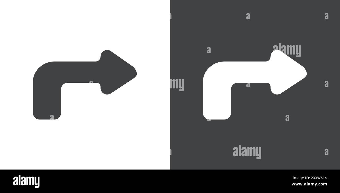 Turn to the Right Icon Flat set in black and white color outline vector ...