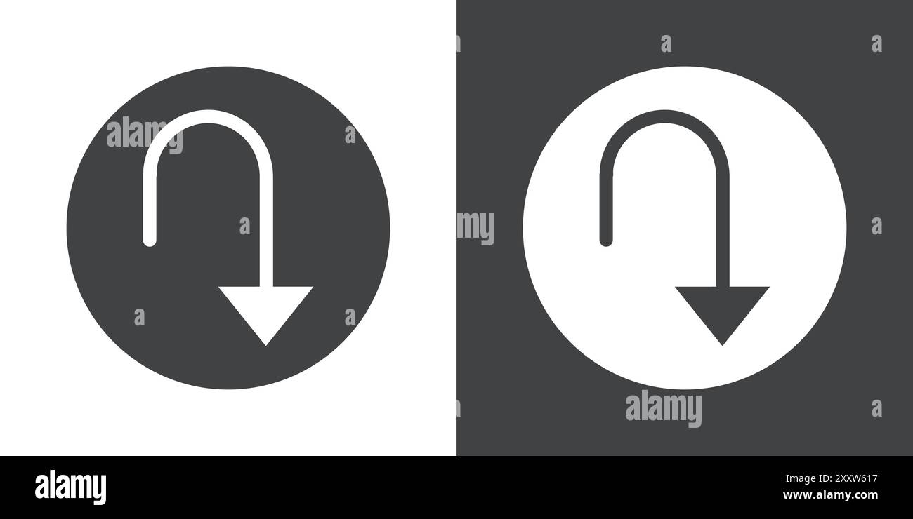 u turn arrow icon Flat set in black and white color outline vector Stock Vector Image & Art - Alamy